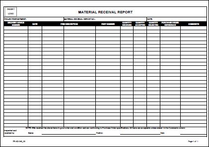 Template - Material Receival Report - Workplace Health and Safety ...