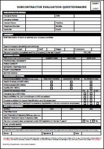 Template - Subcontractor Evaluation Questionnaire (Basic) - Workplace ...