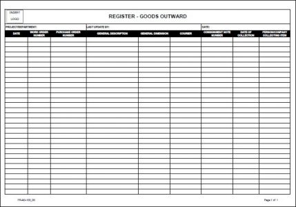 Register - Goods Outward - Workplace Health and Safety | Inspections ...