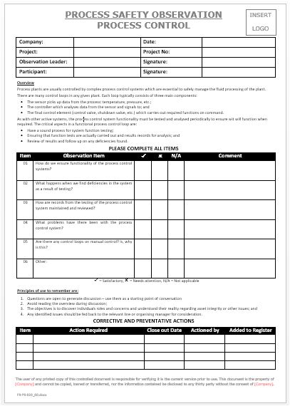 Template - Process Safety Observation - Process Control - Workplace ...