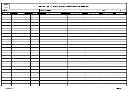Register - Legal and other Requirements - Workplace Health and Safety ...