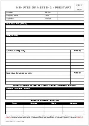 Template - Minutes of Meeting - Prestart - Workplace Health and Safety ...