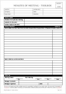 Template - Minutes of Meeting - Toolbox - Workplace Health and Safety ...