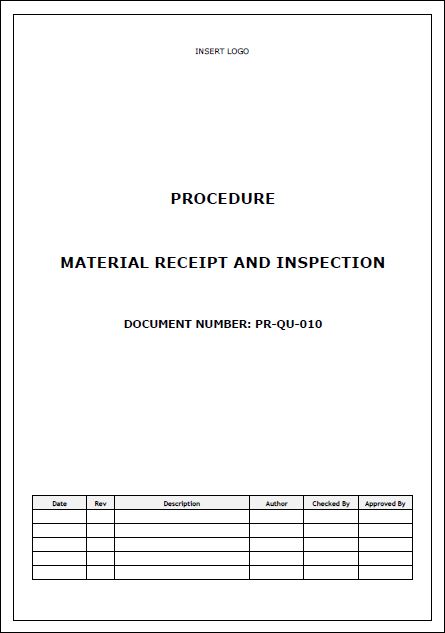 Procedure - Material Receival and Inspection - Workplace Health and ...