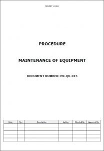 Procedure - Maintenance of Equipment - Workplace Health and Safety ...