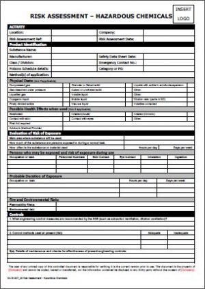 Risk Assessment - Hazardous Chemicals - Workplace Health and Safety ...