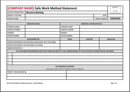 Safe Work Method Statement - Abrasive Blasting - Workplace Health and ...