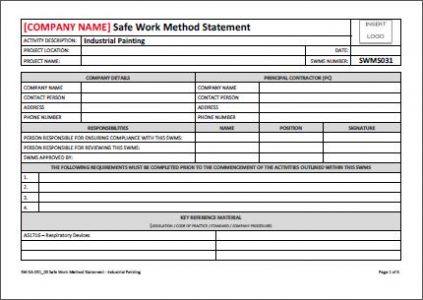 Safe Work Method Statement - Industrial Painting - Workplace Health and Safety | Inspections ...