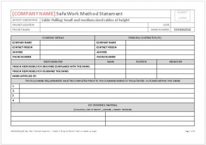 Safe Work Method Statement - Cable Pulling: Small and Medium Cables at ...