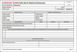 Safe Work Method Statement - Plastering - Workplace Health and Safety ...