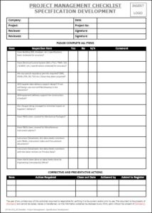 Checklist - Project Management - Specification Development - Workplace ...