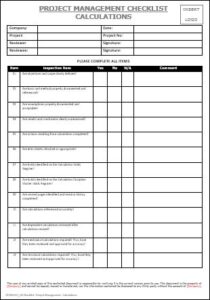Checklist - Project Management - Calculations - Workplace Health and ...