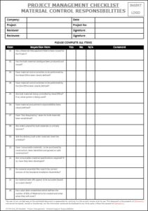 Checklist - Project Management - Material Support Responsibilities ...