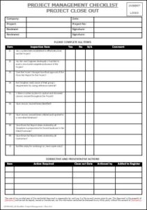 Checklist - Project Management - Close Out - Workplace Health and ...