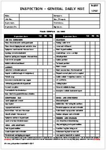 Inspection - General Daily (HSE) - Workplace Health and Safety ...
