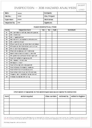 Inspection - Job Hazard Analysis - Workplace Health and Safety ...