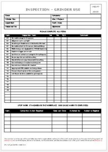 Checklist - Grinder Use - Workplace Health and Safety | Inspections ...