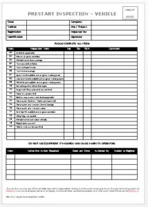 Prestart Inspection - Vehicle - Workplace Health and Safety ...