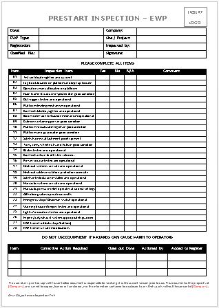 Prestart Inspection - EWP - Workplace Health and Safety | Inspections ...