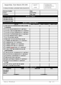 Inspection Test Sheet - ITS-C04 Formwork and Reinforcements - Workplace ...