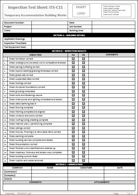 Inspection Test Sheet - ITS-C11 Temporary Accommodation Building Works ...