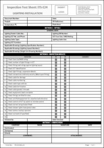 Inspection Test Sheet - ITS-E24 - Lighting Installation - Workplace ...