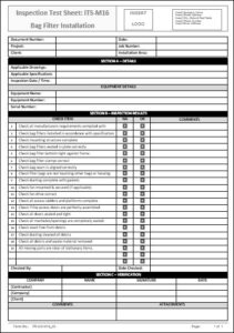 Inspection Test Sheet - ITS-M16 - Bag Filter - Workplace Health and ...