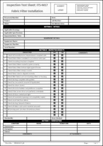 Inspection Test Sheet - ITS-M17 - Fabric Filter - Workplace Health and ...
