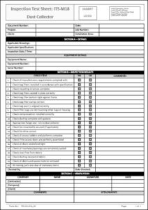 Inspection Test Sheet - ITS-M18 - Dust Collector - Workplace Health and ...