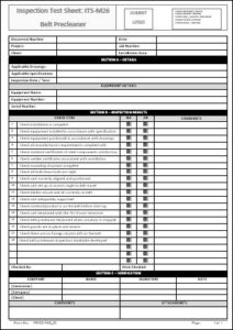 Inspection Test Sheet - ITS-M26 - Belt Precleaner - Workplace Health ...