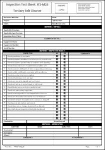 Inspection Test Sheet - ITS-M28 - Tertiary Belt Cleaner - Workplace ...