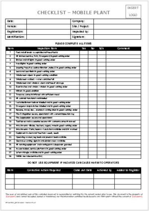 Checklist - Mobile Plant - Workplace Health and Safety | Inspections ...