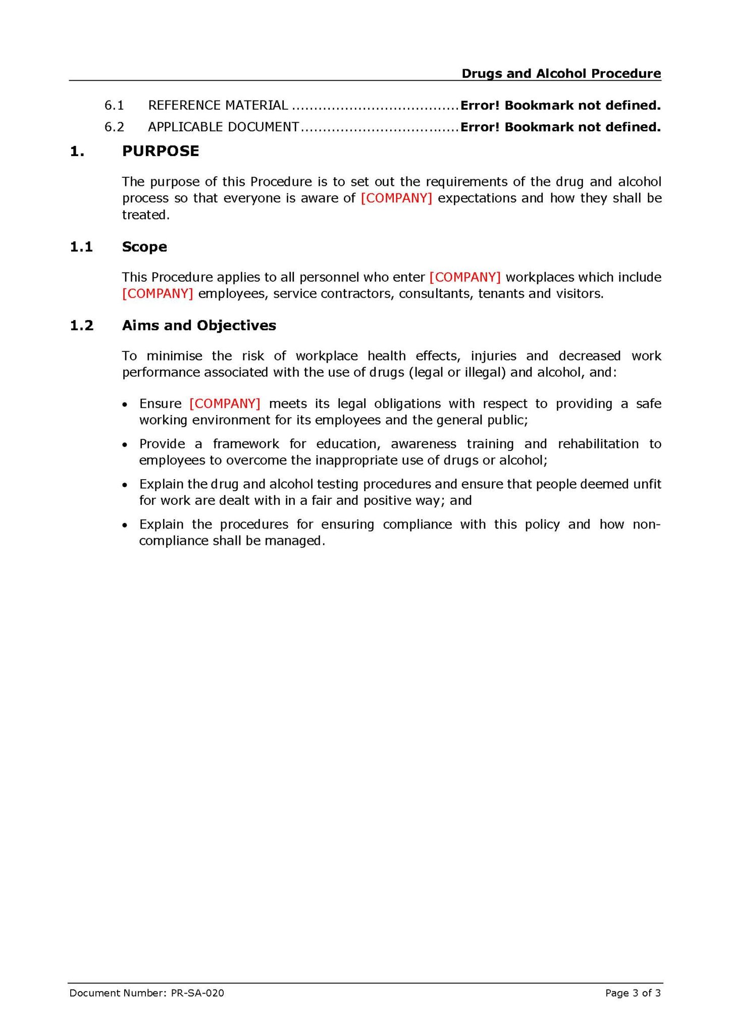 Procedure - Drugs and Alcohol - Workplace Health and Safety ...